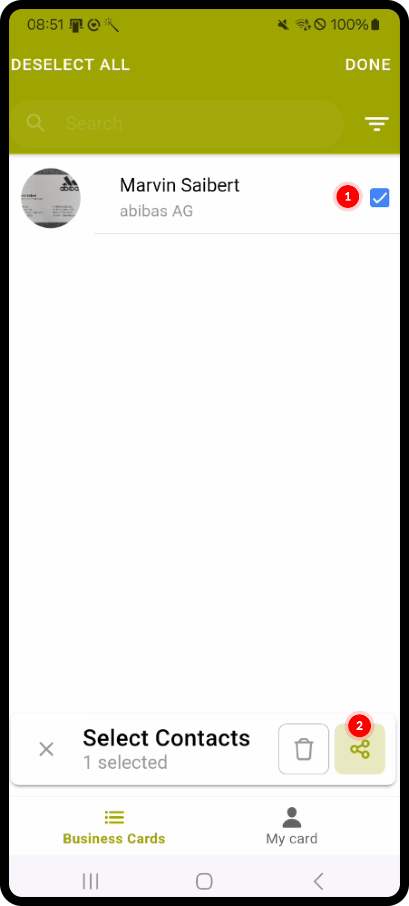 Scan and export business cards to snapADDY DataQuality